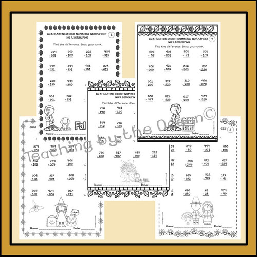 Subtracting 3 Digit Numbers Worksheets - Winter / Christmas Themed ...