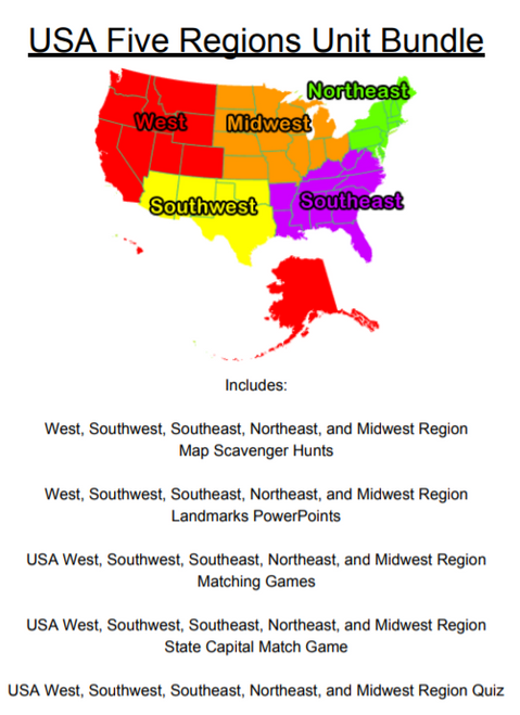 USA Five Regions Map Scavenger Hunt Bundle - Amped Up Learning