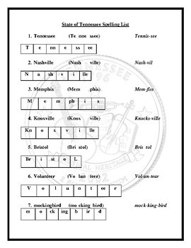 State of Tennessee Spelling List - Amped Up Learning