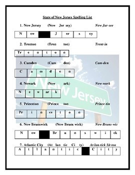 State of New Jersey Spelling List - Amped Up Learning