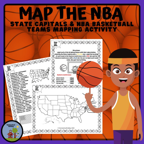 Map the US States, Capitals and NBA Teams - Celebrate Basketball Day ...
