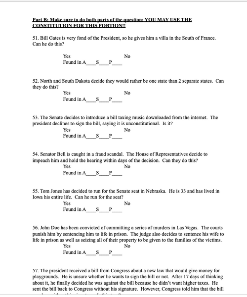 Us Constitution Test And Answer Key Amped Up Learning