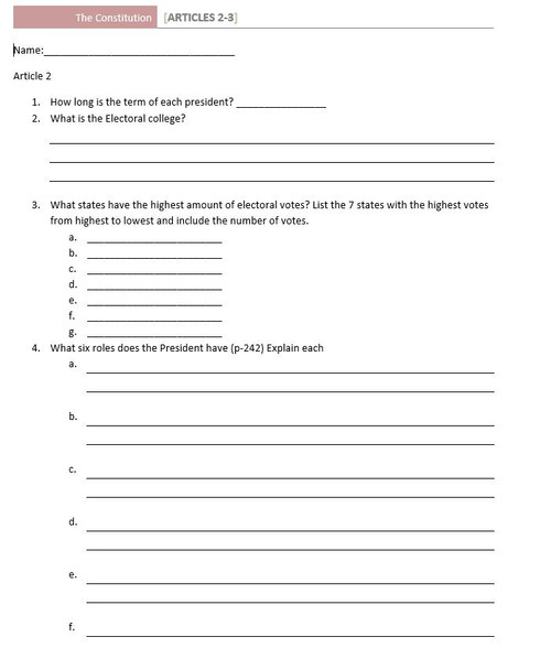 US Constitution Article 1 WS - Amped Up Learning