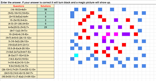 Order of Operations Pixel Art Activity Google Sheets Groundhog
