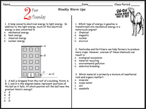 Weekly Science Warm Ups - Amped Up Learning