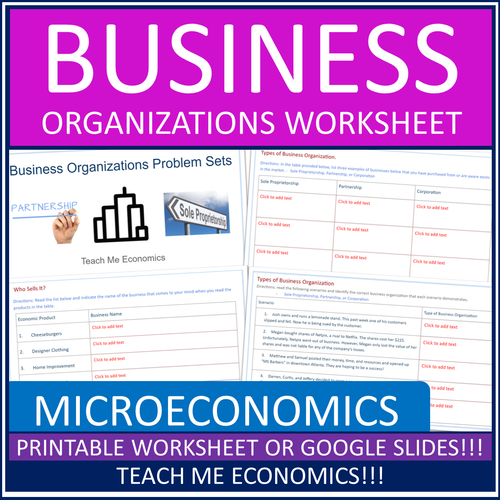 Business Organizations Worksheet Economics Microeconomics Distance Learning
