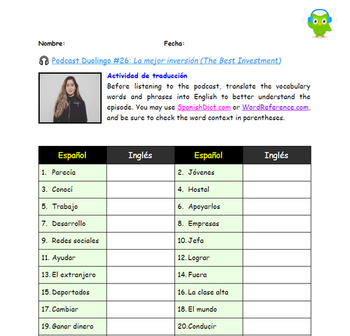 Listening Activity Guide | Duolingo Spanish Podcast #4: Una chilena en ...