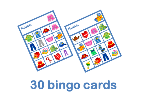 Clothes Vocabulary Memory Game for ESL