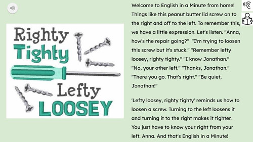 Lefty Loosey, Righty Tighty Figurative Language Reading Passage and ...