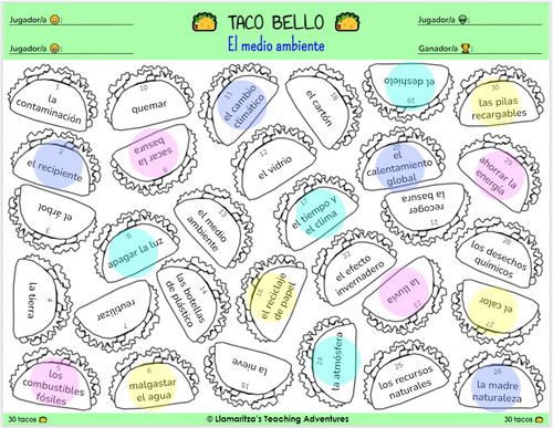 Taco Bello Game: Regular Present Tense - Spanish