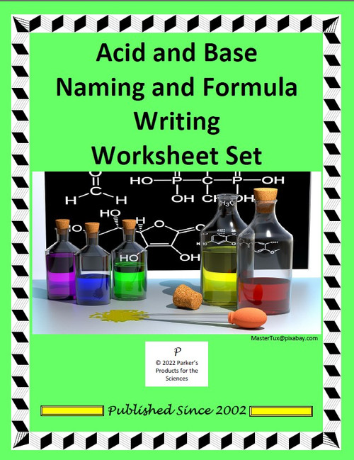 Acid and Base Naming and Formula Writing Worksheet Set - Amped Up Learning