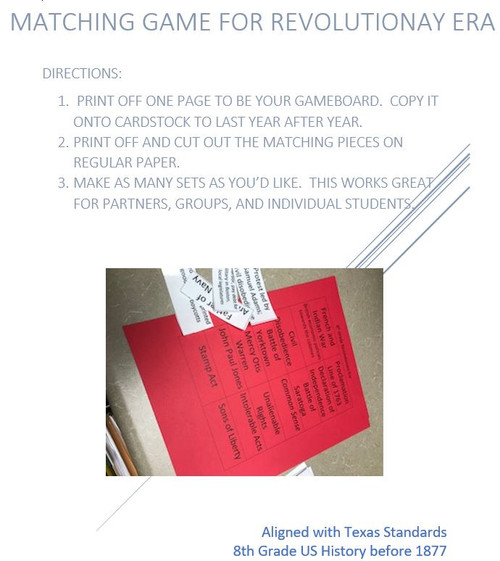 8th Grade US History Before 1877 STAAR Review Tic Tac Toe Revolutionary ...