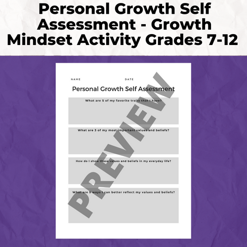 Personal Growth Self Assessment Writing - Growth Mindset Activity ...