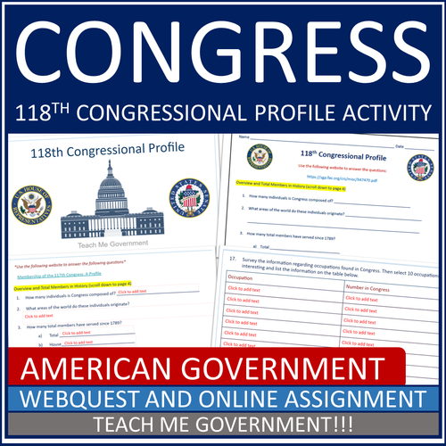 118th Congressional Profile Webquest American Government Worksheet or ...