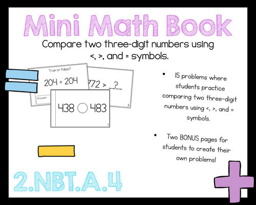 2nd Grade Math Compare Two Three-Digit Numbers Assessment 2.NBT.A.4