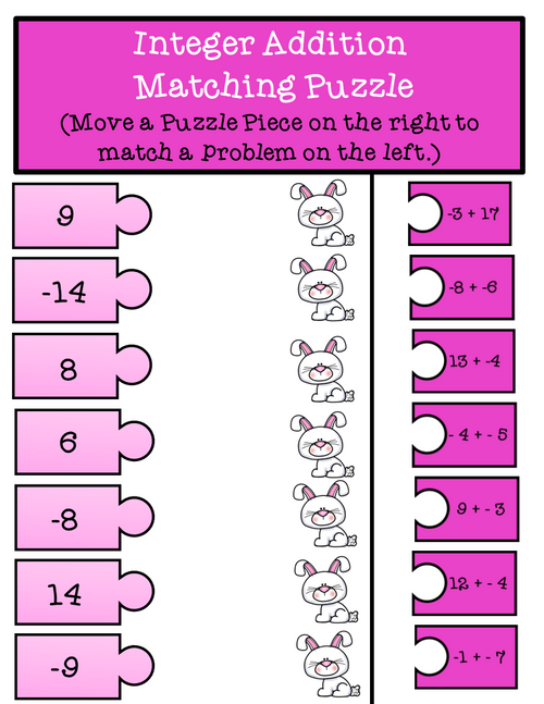 Integer Addition and Subtraction Matching Puzzle Pieces - Amped Up Learning