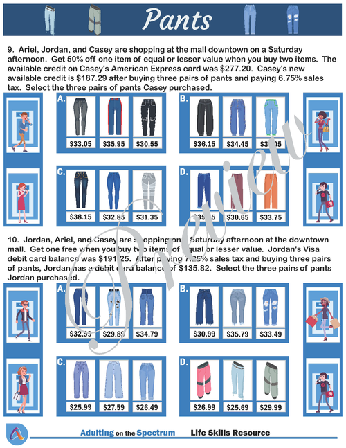 Functional Money Math Life Skills Worksheets - Level 2 Clothes Shopping ...