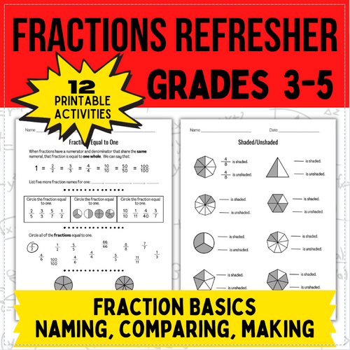 Fraction Refresher/Review: Grades 3, 4, 5 Get Ready for Fractions Practice