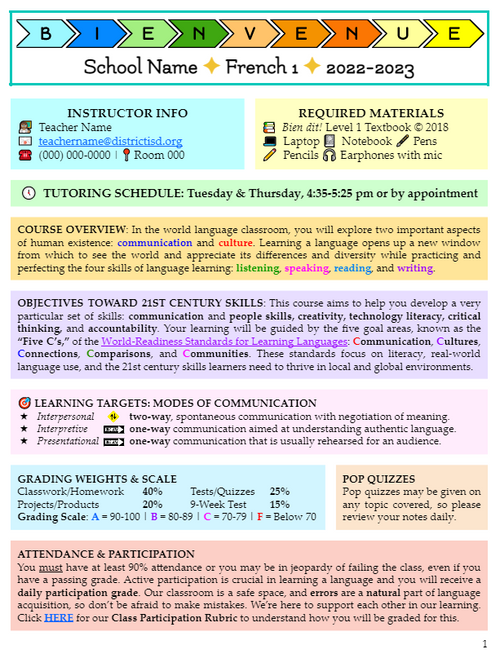 Syllabus Template for High School Classes (Editable) - Amped Up Learning