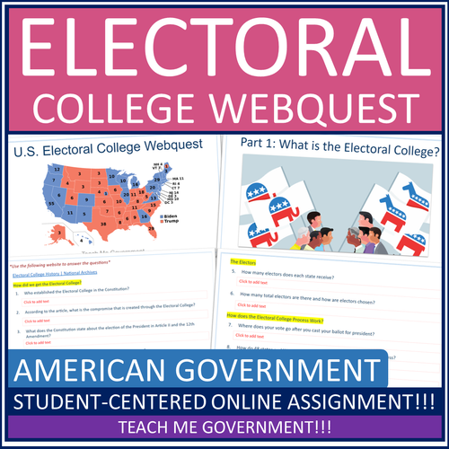 Electoral College American Government Webquest Worksheet or Google ...