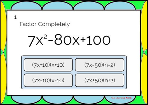 Factoring Quadratic Trinomials where "a" > 1 : Google Forms Quiz - 20 ...