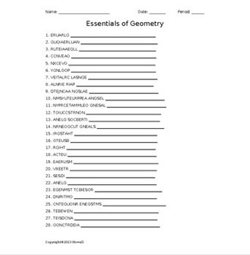 Essentials Of Geometry Vocabulary Word Scramble Amped Up Learning