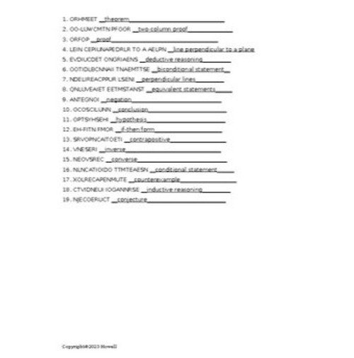 Reasoning And Proofs In Geometry Vocabulary Word Search Amped Up Learning