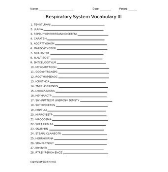 Respiratory System III Word Scramble for a Medical Terminology Course ...