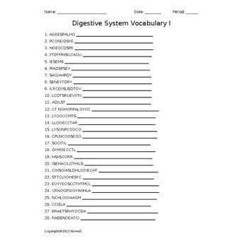 Digestive System I Word Scramble for a Medical Terminology Course ...