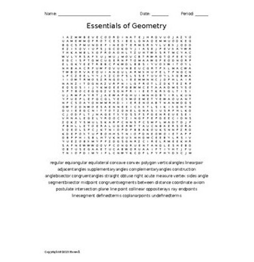 Essentials Of Geometry Vocabulary Word Search Amped Up Learning