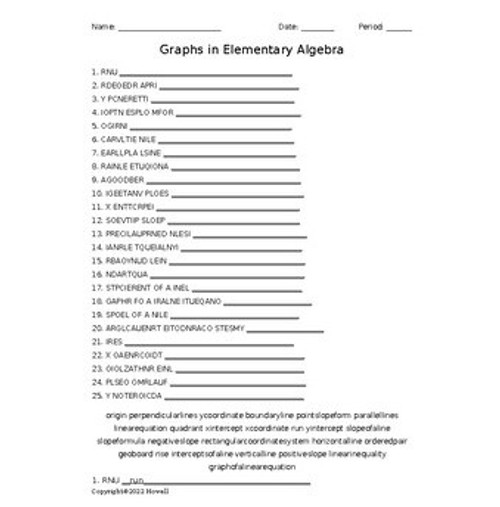 Graphs In Elementary Algebra Vocabulary Word Scramble Amped Up Learning
