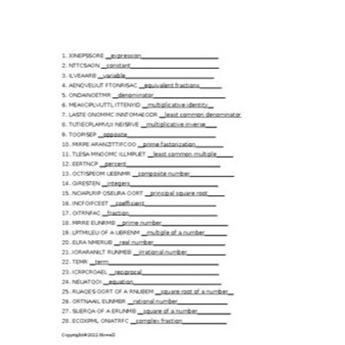 Introduction To Intermediate Algebra Vocabulary Word Search Amped Up