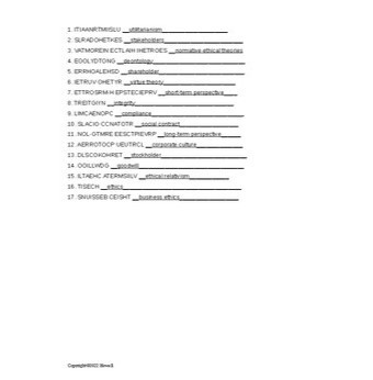 Introduction to Business Ethics Vocabulary Word Scramble - Amped Up ...