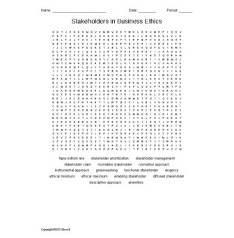 Stakeholders in Business Ethics Vocabulary Word Search - Amped Up Learning