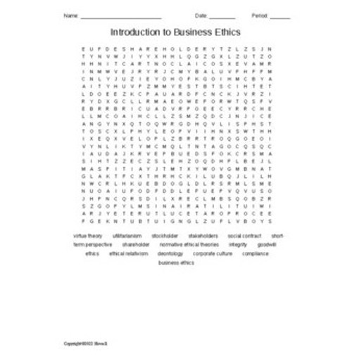 Introduction To Business Ethics Vocabulary Word Search Amped Up Learning