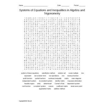 Systems of Equations and Inequalities in Algebra and Trigonometry Word ...