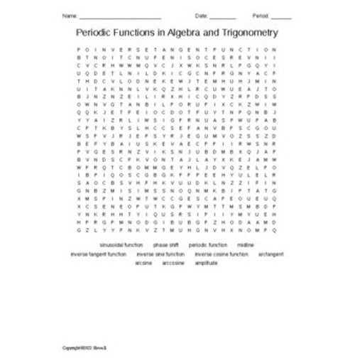Functions In Algebra And Trigonometry Vocabulary Word Search Amped Up