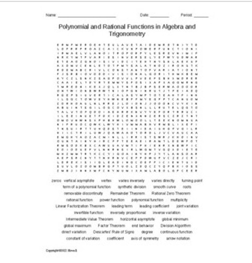 Polynomial And Rational Functions In Algebra And Trigonometry Word