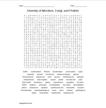 Diversity of Microbes, Fungi, and Protists Word Search for a Biology ...
