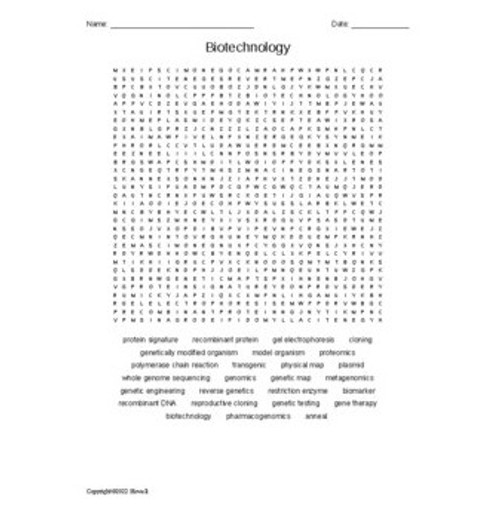 Biotechnology Word Search For An Introduction To Biology Course Amped