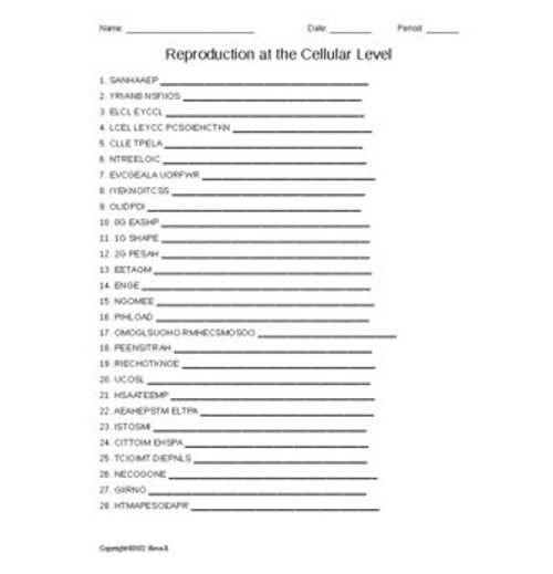 Cellular Basis Of Inheritance Word Scramble For An Intro To Biology