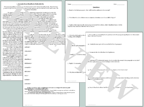 Federalist Number 1 Primary Source Analysis
