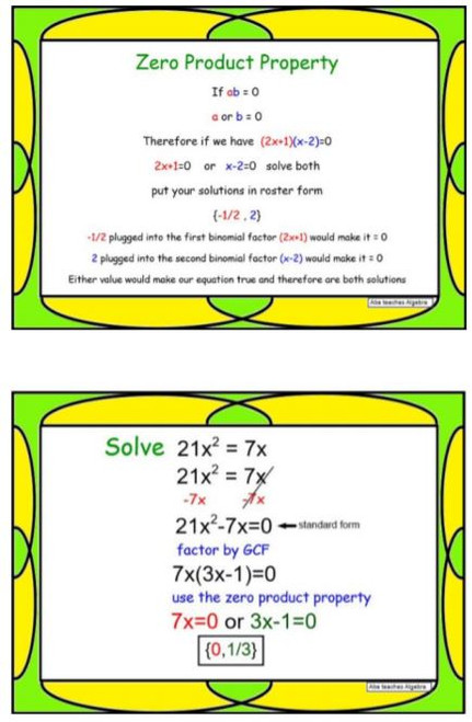 Solving Quadratic Equations by Factoring: GOOGLE Slides - 20 Problems ...
