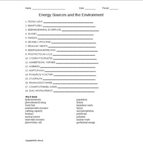 Energy Sources Word Scramble For Physical Science Amped Up Learning