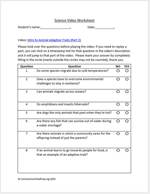 Intro to Animal Adaptive Traits, part 1. Video sheet, Canvas, Easel ...