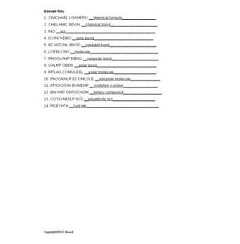 Chemical Bonds Word Scramble for Physical Science - Amped Up Learning
