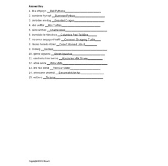 Pet Reptile Breeds Word Scramble - Amped Up Learning