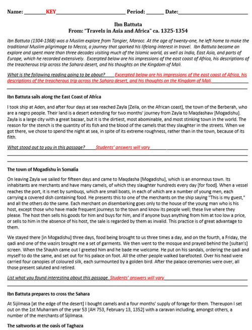 Ibn Battuta Primary Source Reading - Amped Up Learning