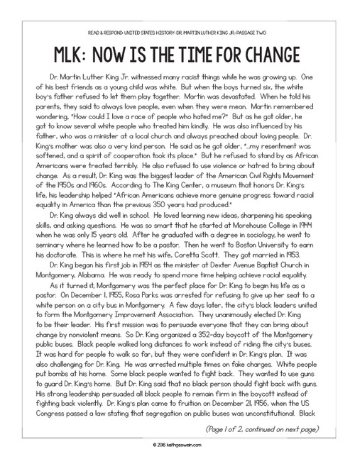 US History Paired Texts: Dr. Martin Luther King Jr. and Harriet Tubman ...
