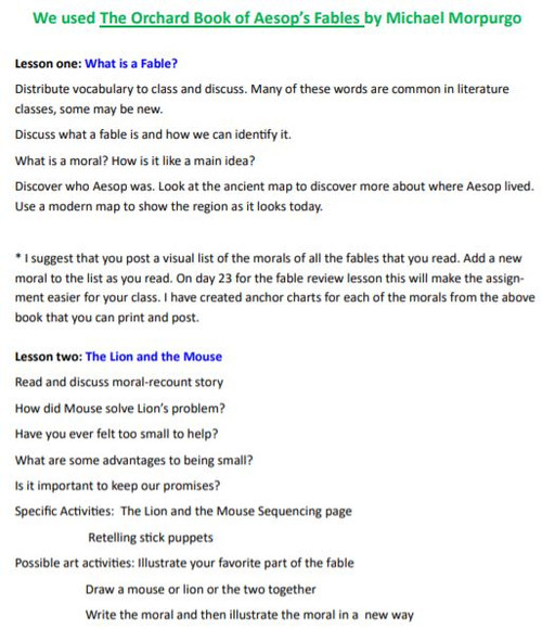 Aesop's Fables by Helen Ward: Comprehension, 10 sets of questions based ...